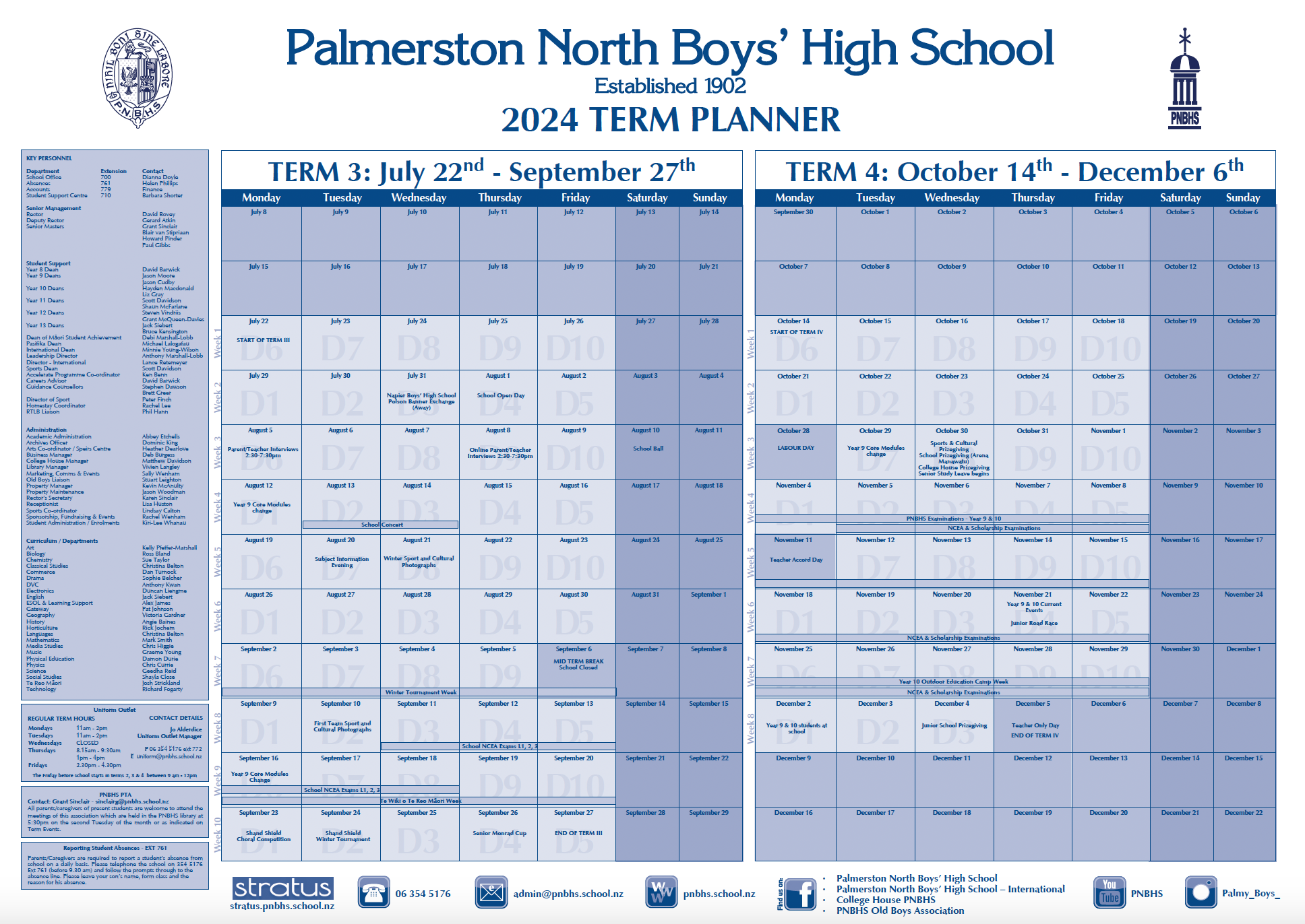 School Calendar – Palmerston North Boys' High School